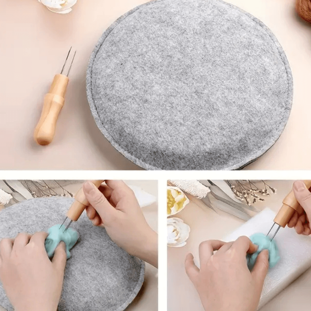 Vilt mat rond | Met viltnaalden houder hout | Inclusief 3 naalden ...